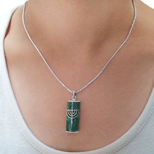 Eilat Stone Mezuzah Necklace, Silver Judaica Pendant, Jerusalem Holy ...