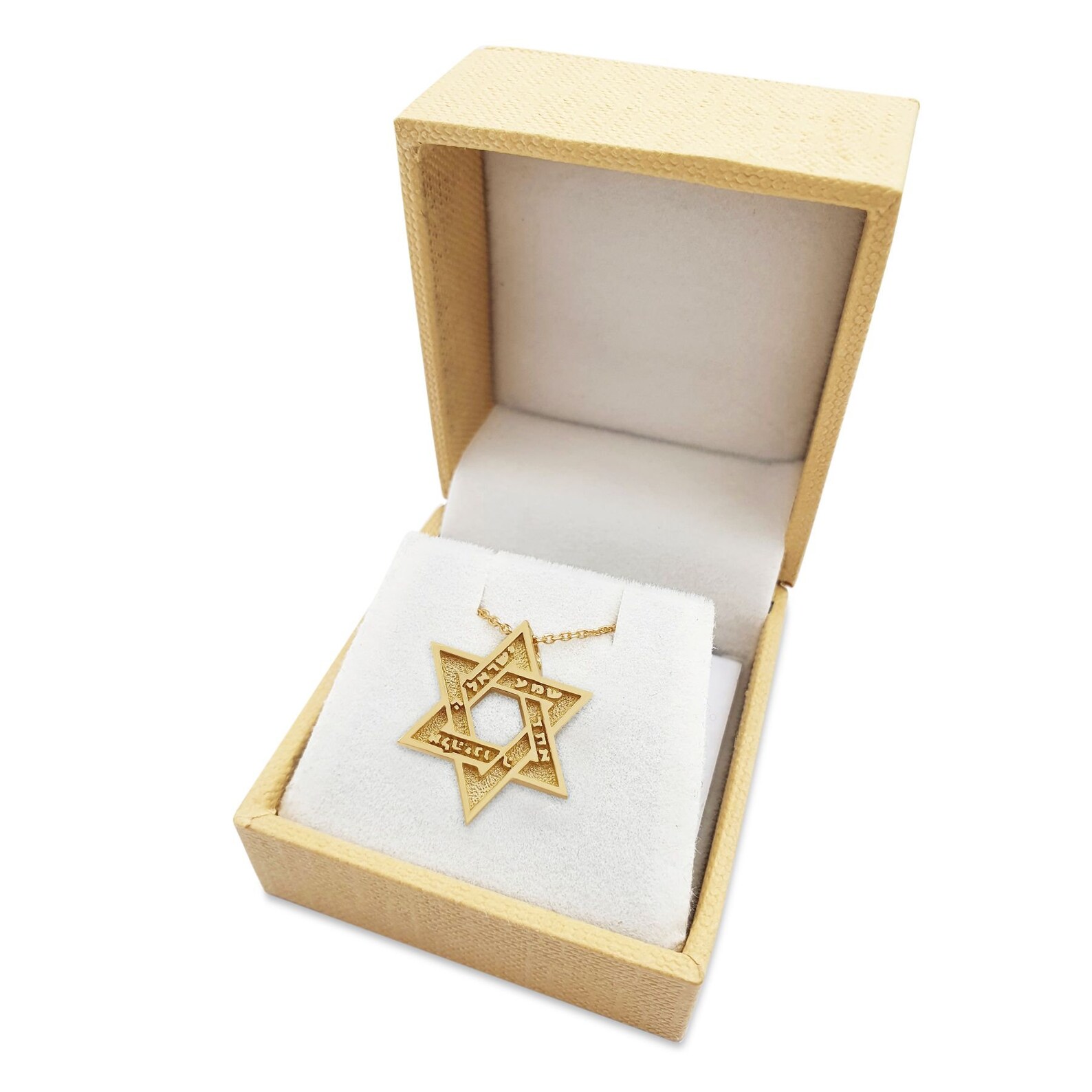 14K Gold Jewish Star of David Shema Yisrael Necklace | Etsy