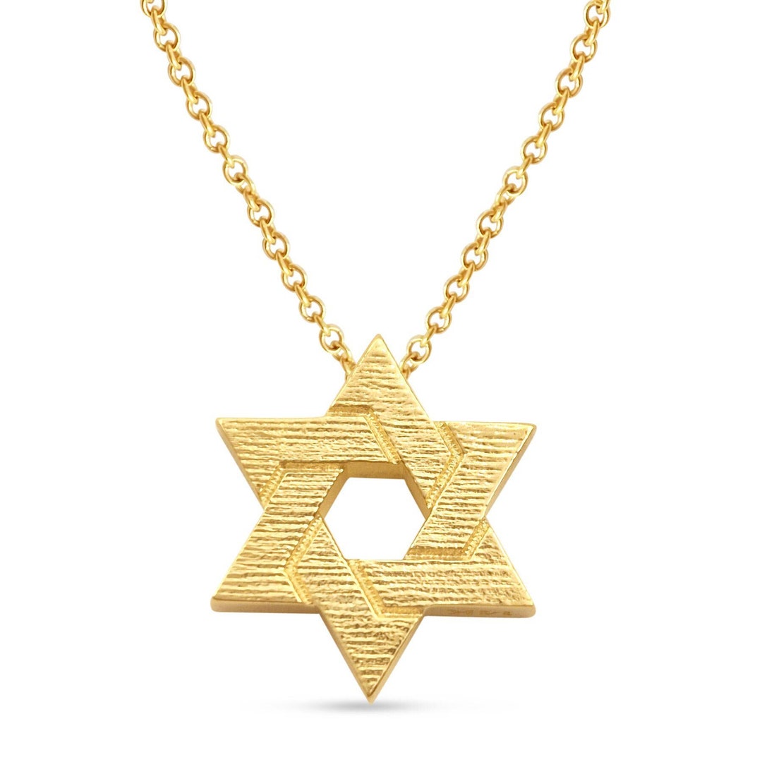 14K Yellow Gold Star of David Pendant Textured Matte Finish,classic ...