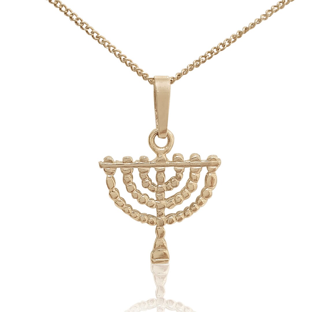 Yellow Gold Menorah Pendant, Gold Menorah Necklace, 14K Gold Pendant ...