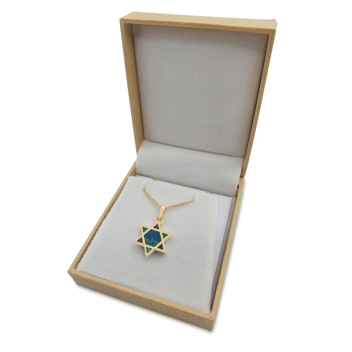 14K Solid Gold Jewish Star of David Pendanteilat Stone - Etsy