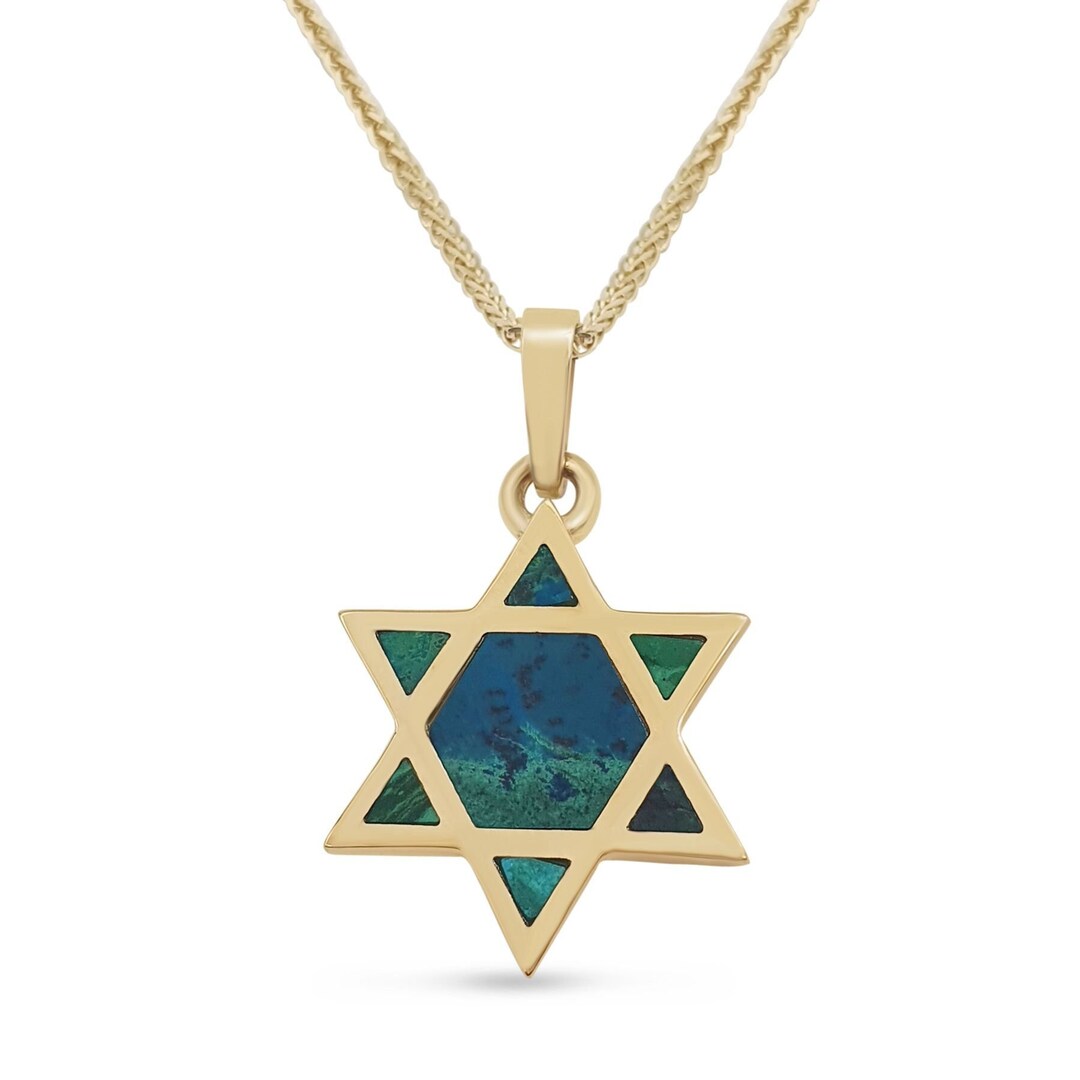 14K Solid Gold Jewish Star of David Pendant,eilat Stone David Shield ...