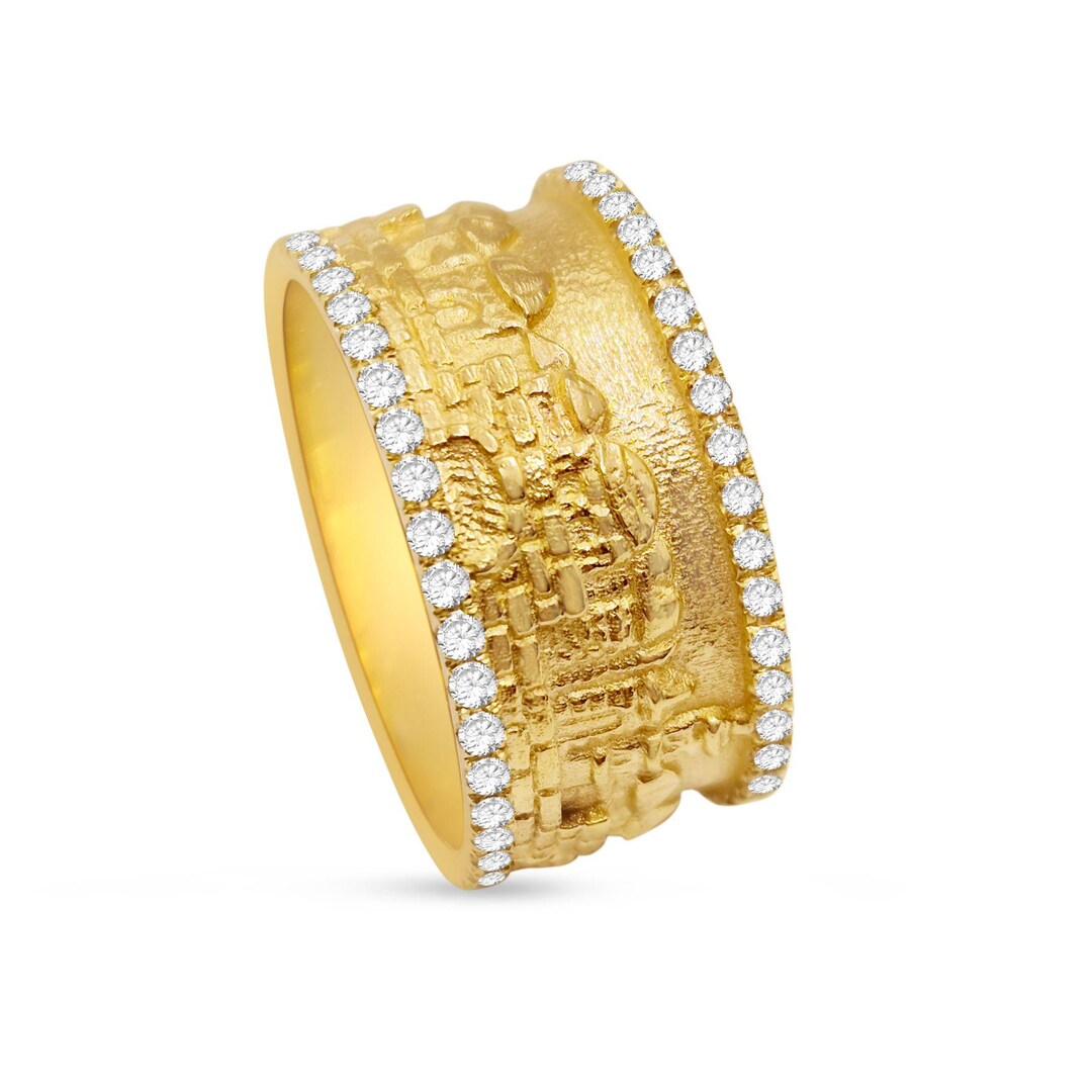 14K Solid Gold Jerusalem Ring With Natural Diamonds,holy City ...