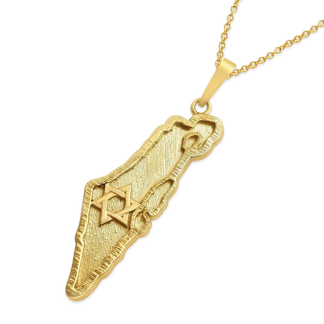 14K Gold Israel Map Necklace With Star of David, Jewish Jewelry, Map of ...