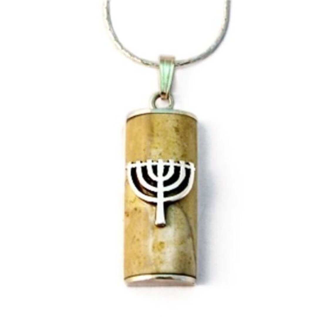 Jerusalem Stone Menorah Pendant,sterling Silver Mezuzah Pendant,holy ...