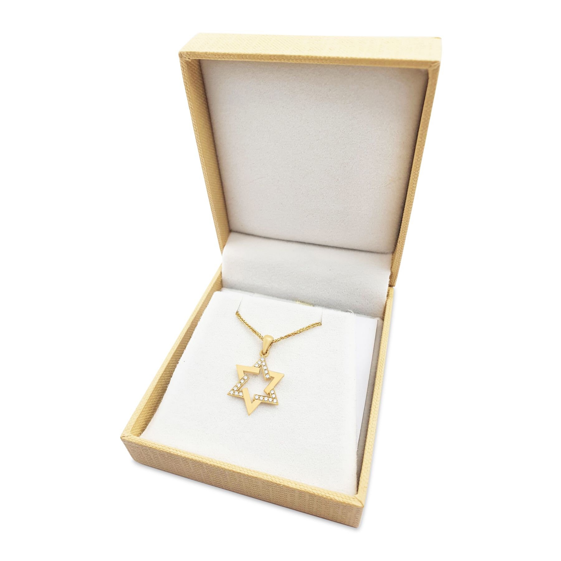 18K Gold Diamond Lined Jewish Star,solid Yellow Gold Diamond Studded ...