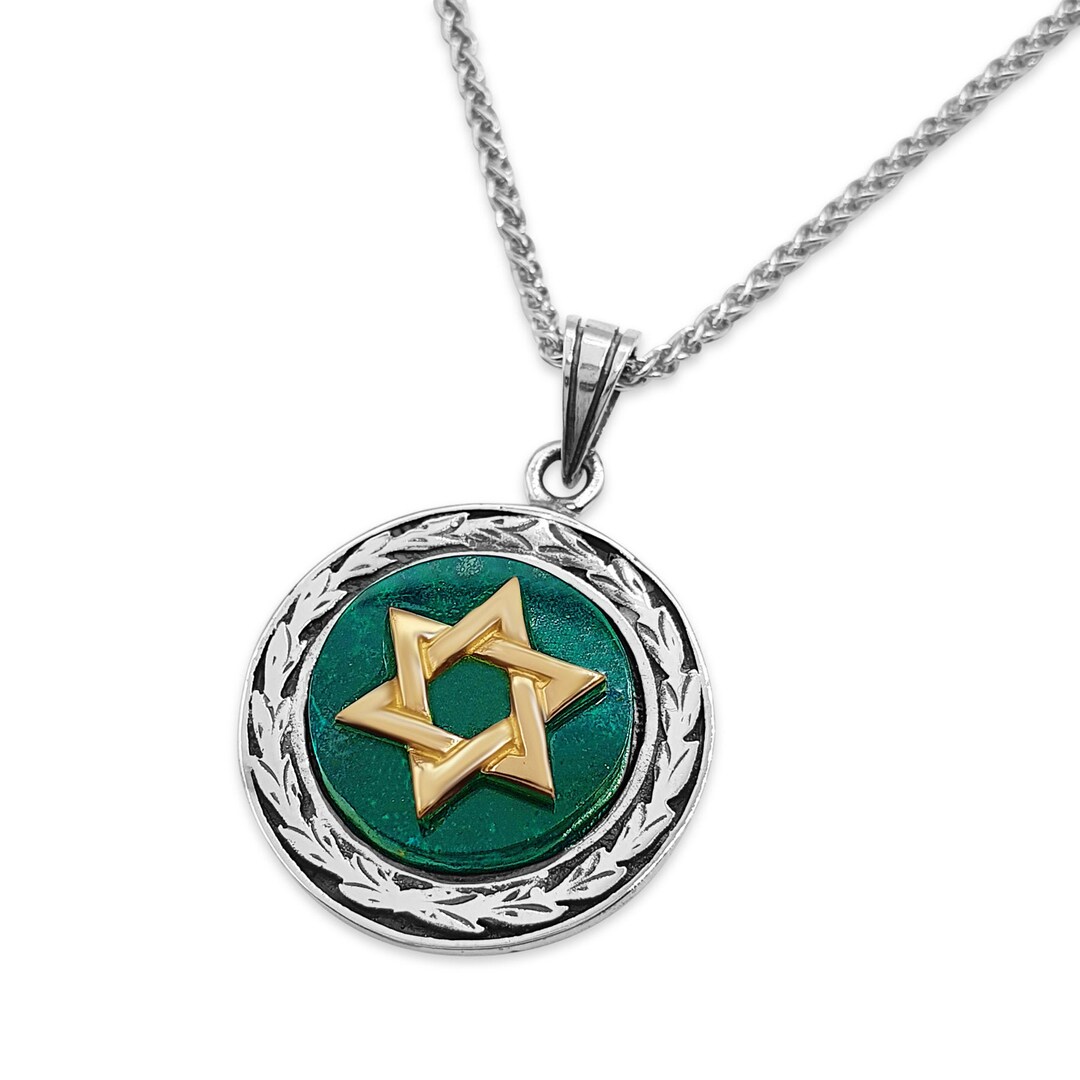 Silver and Gold Jewish Star of David Eilat Stone Pendant,magen David ...