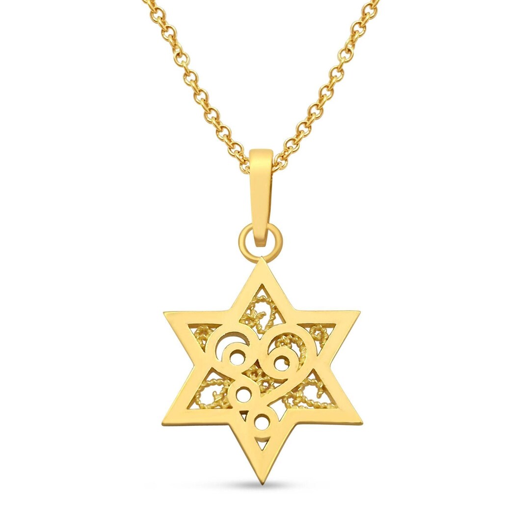 14K Gold Small Jewish Star of David Pendant, Filigree Star Made in ...