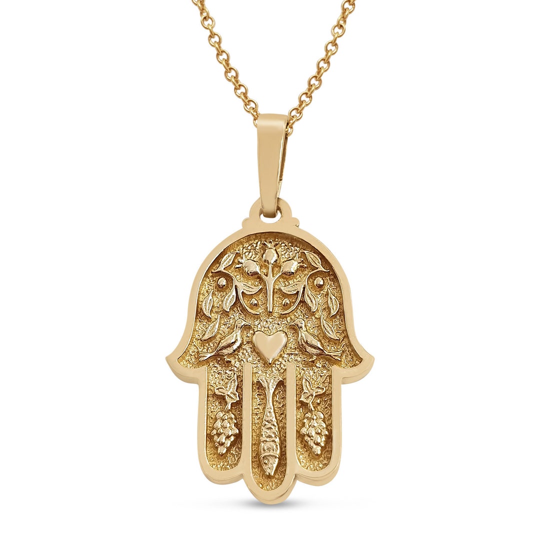 Small 14K Gold Hamsa Pendant With Pomegranate,peace Dove,heart,fish ...