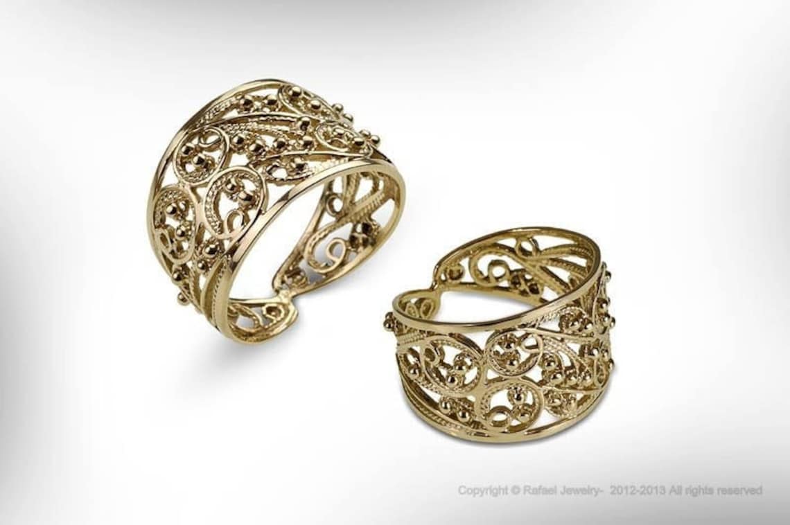 14K Yellow Gold Handmade Filigree Ring - Etsy
