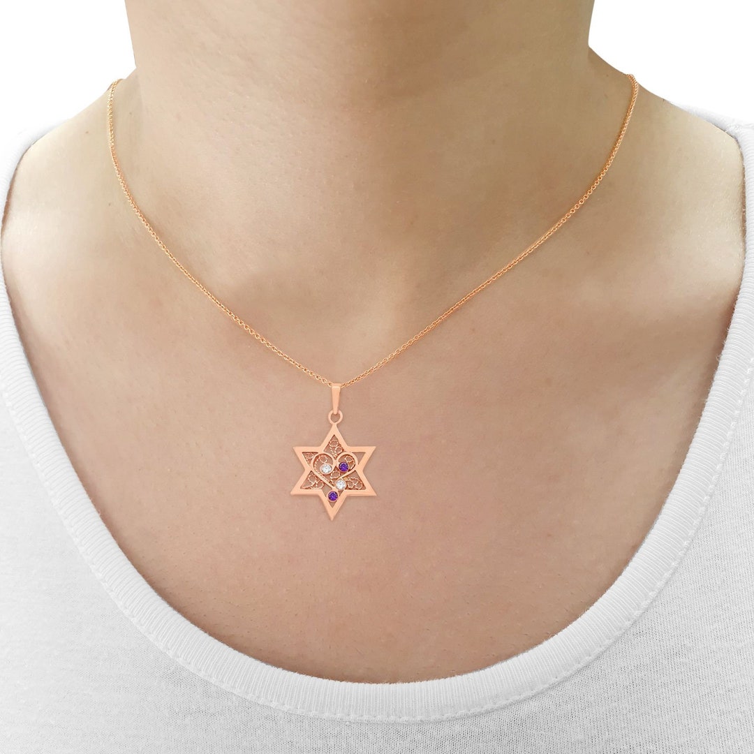 14K Rose Gold Filigree Jewish Star of David Necklace - Etsy
