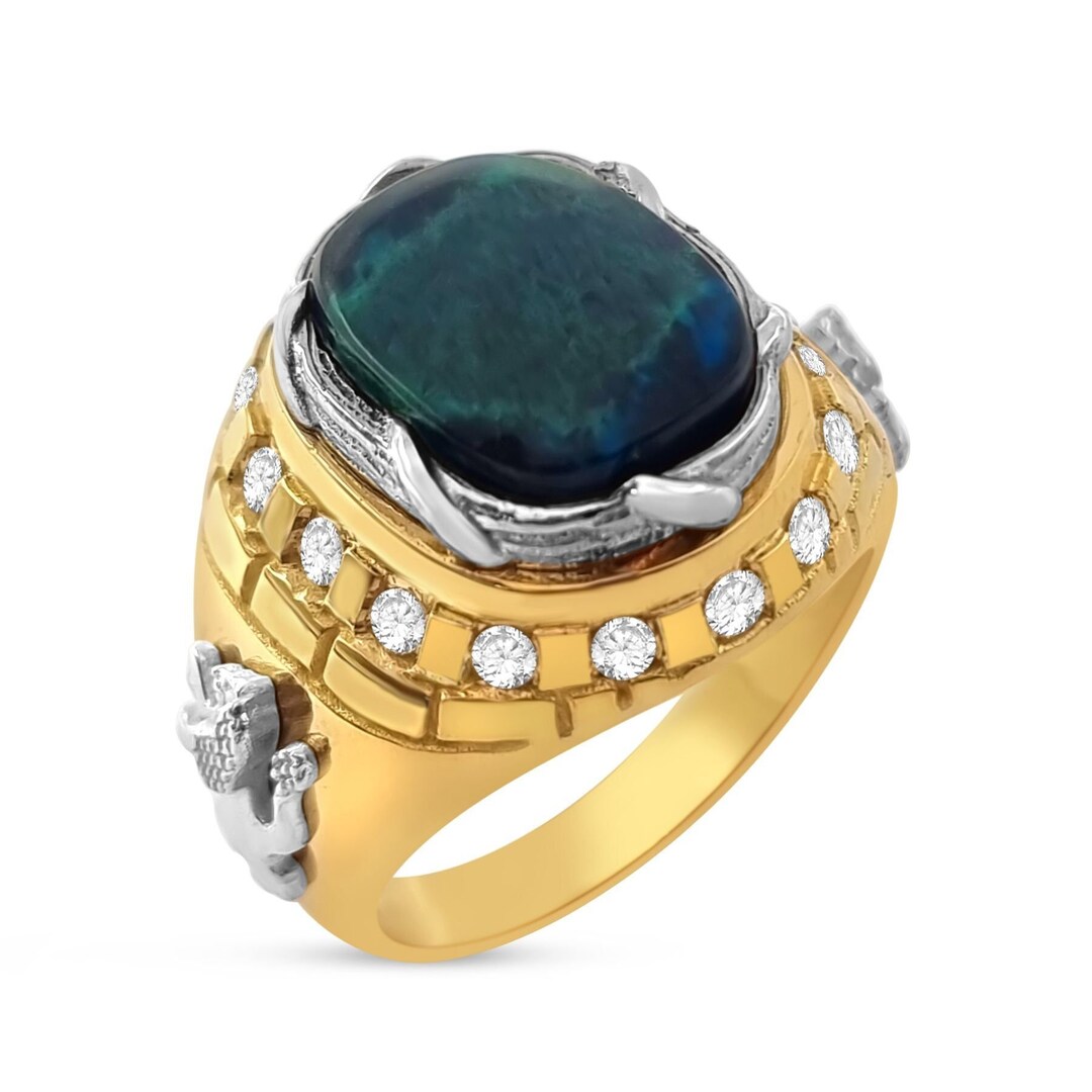 18K Solid Gold & Diamonds Lion of Judah Ring With Eilat Stone and ...