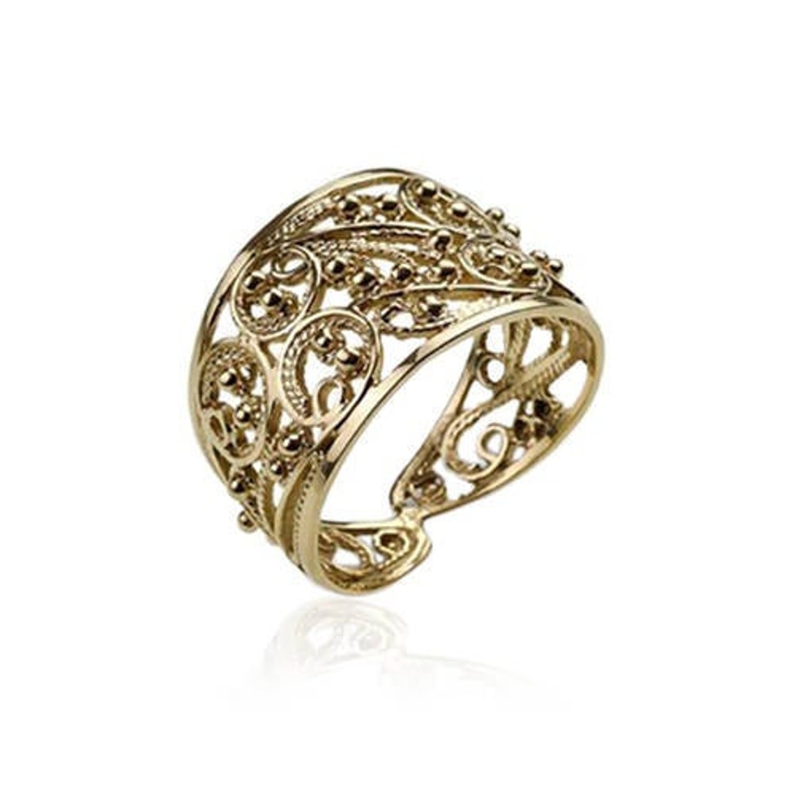 14K Yellow Gold Handmade Filigree Ring - Etsy