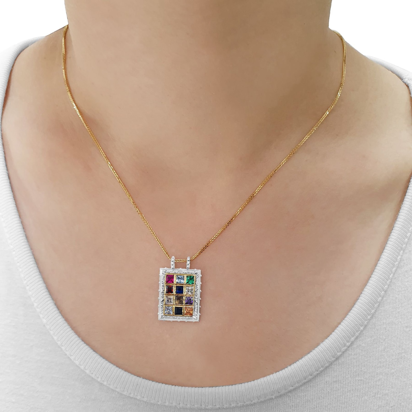 Two Tone 14K Yellow and White Gold Choshen Pendantgemstone - Etsy