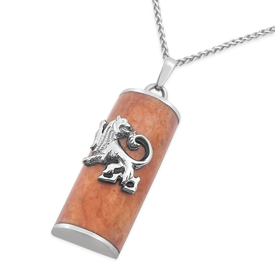 14K White Gold Jerusalem Stone Lion of Judah Mezuzah Pendant, Mezuzah ...