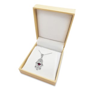 Red Garnet White Gold Hamsa Pendant, 14K Solid Gold Filigree Hand Yad ...