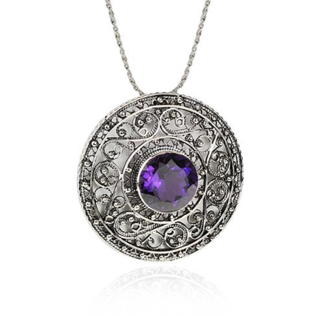 Sterling Silver Round Filigree Pendant, Silver Gemstone Filigree ...