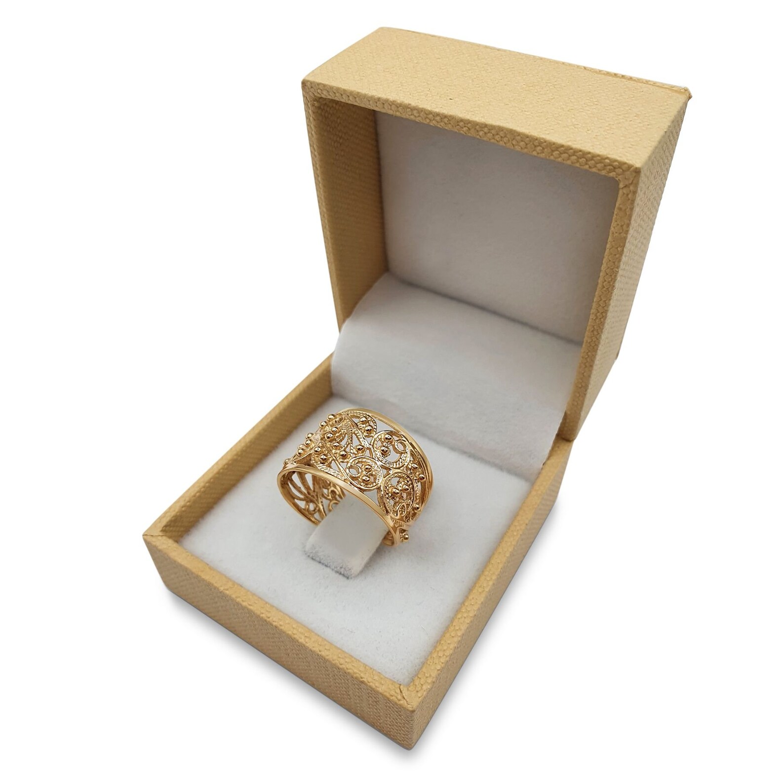 14K Yellow Gold Handmade Filigree Ring - Etsy