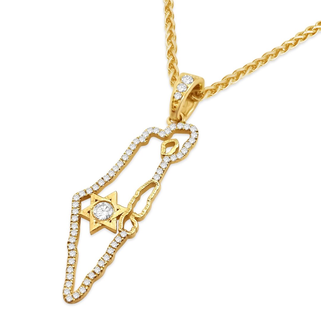 18K Gold and Diamonds Israel Map Pendant With Star of David, Jewish ...