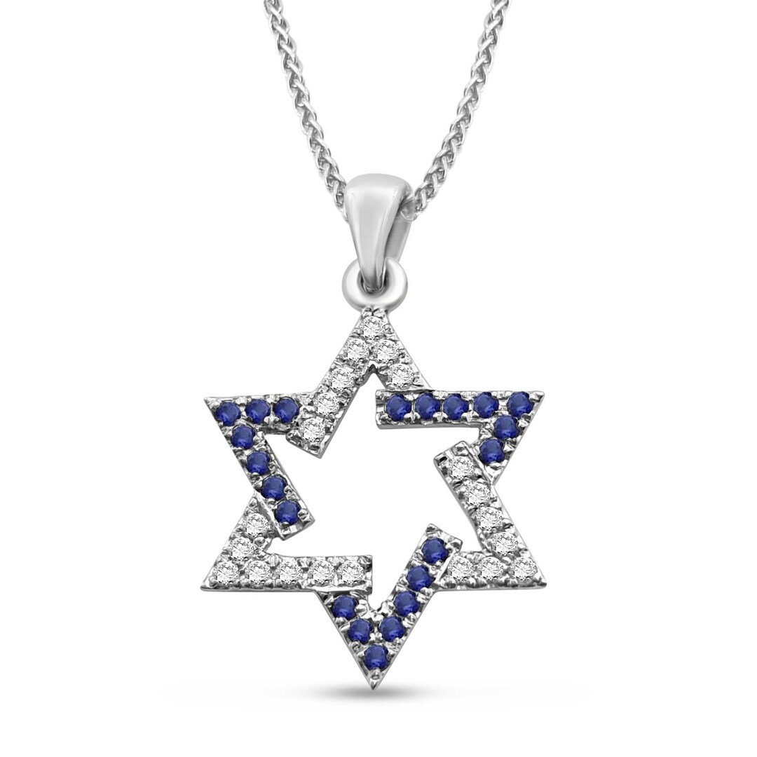 18K White Gold Jewish Star of David Pendant With Natural Diamonds and ...