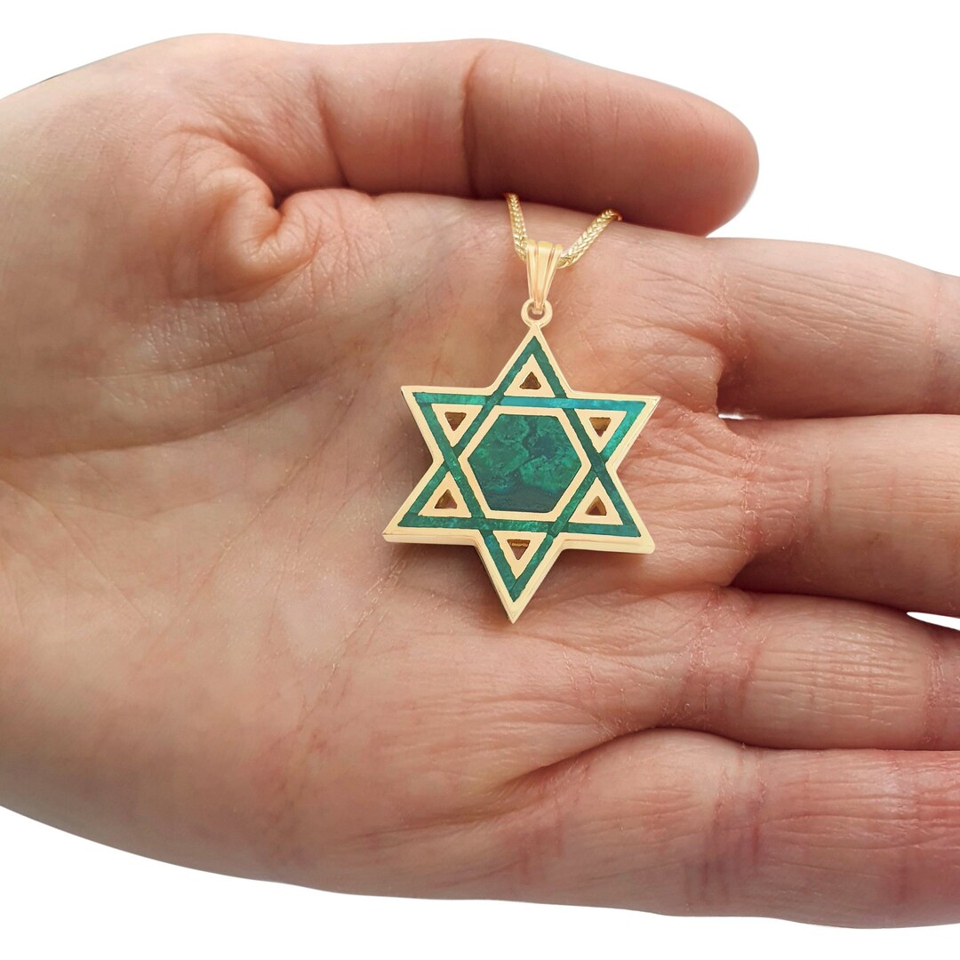 14K Gold Jewish Star of David Eilat Stone Pendant - Etsy