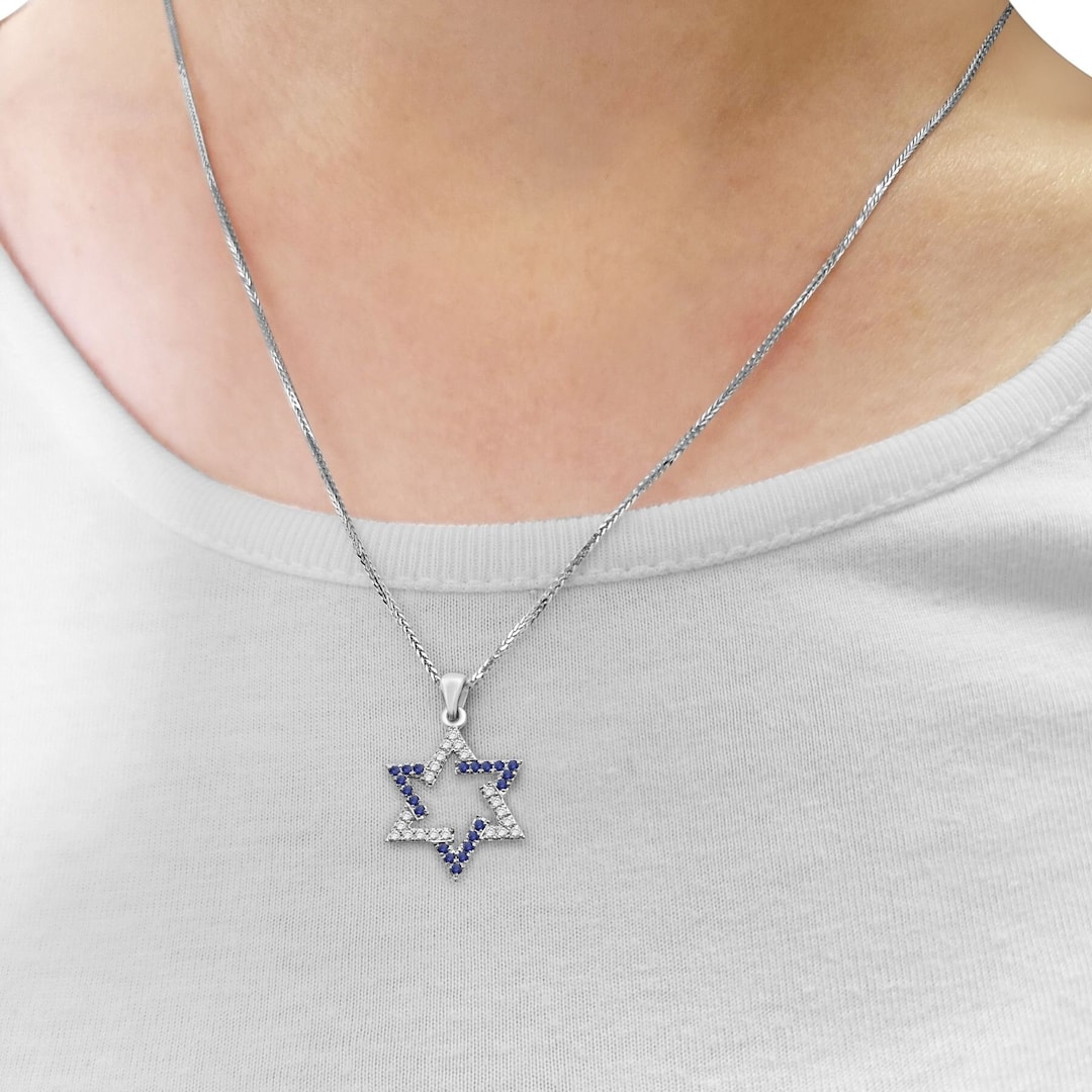 18K White Gold Jewish Star of David Pendant With Natural Diamonds and ...