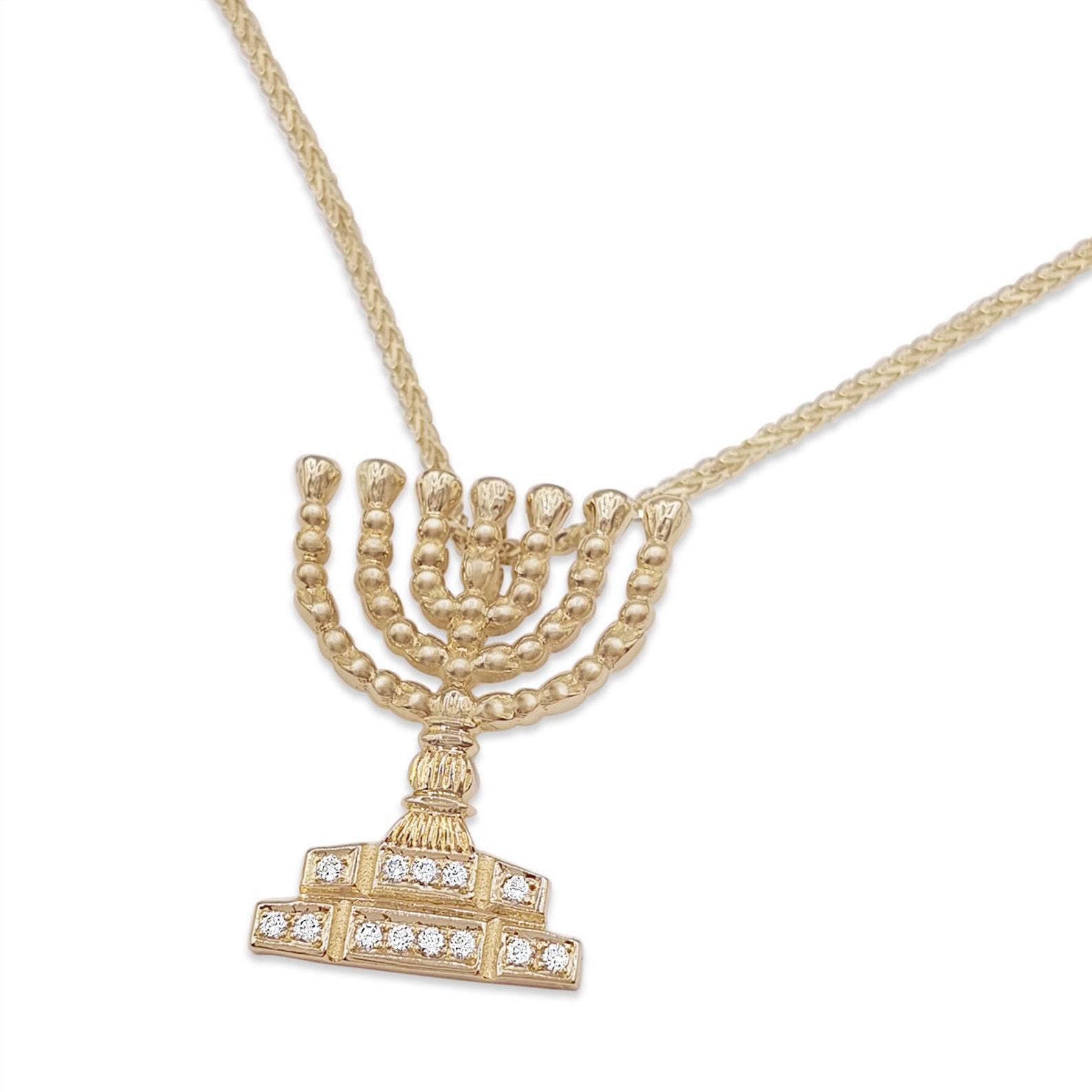 Diamond Menorah Gold Pendant | Etsy