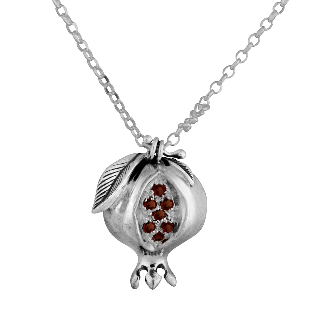 Sterling Silver Pomegranate Necklace,garnet Pomegranate Pendant,silver ...