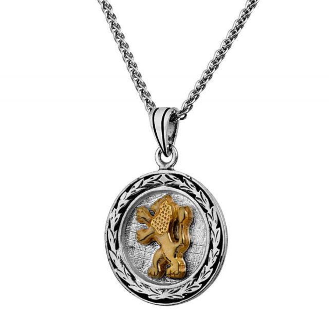 Silver and Gold Lion of Judah Pendant, Lion of Judah Necklace, Round ...