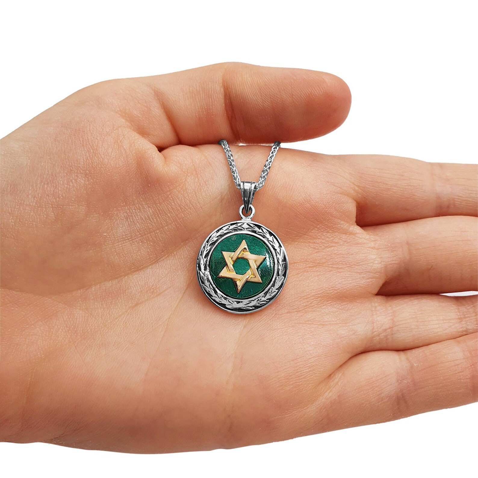 Silver and Gold Jewish Star of David Eilat Stone Necklace | Etsy