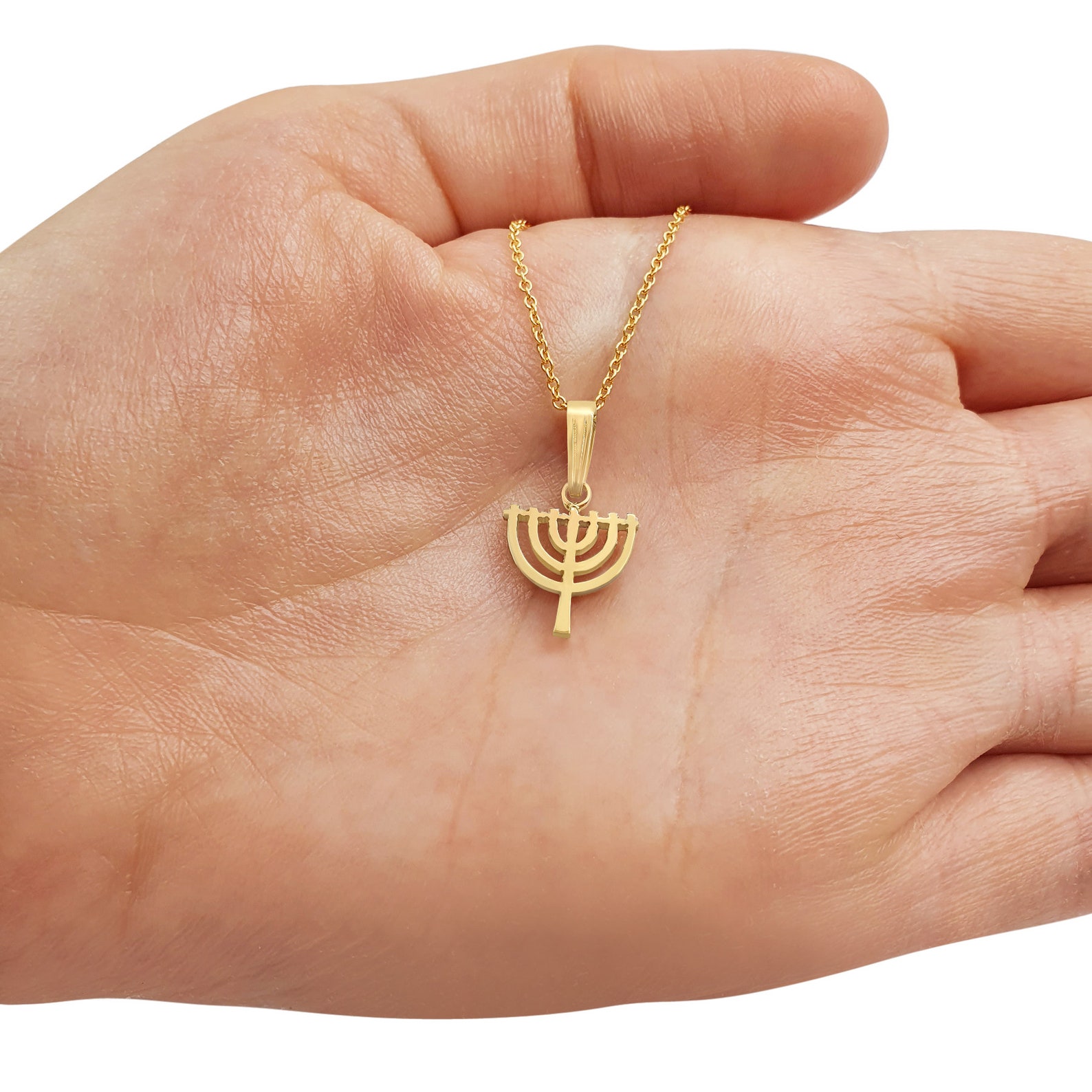 Small Yellow Gold Menorah Necklace,14k Solid Gold Tiny Charm,jerusalem ...