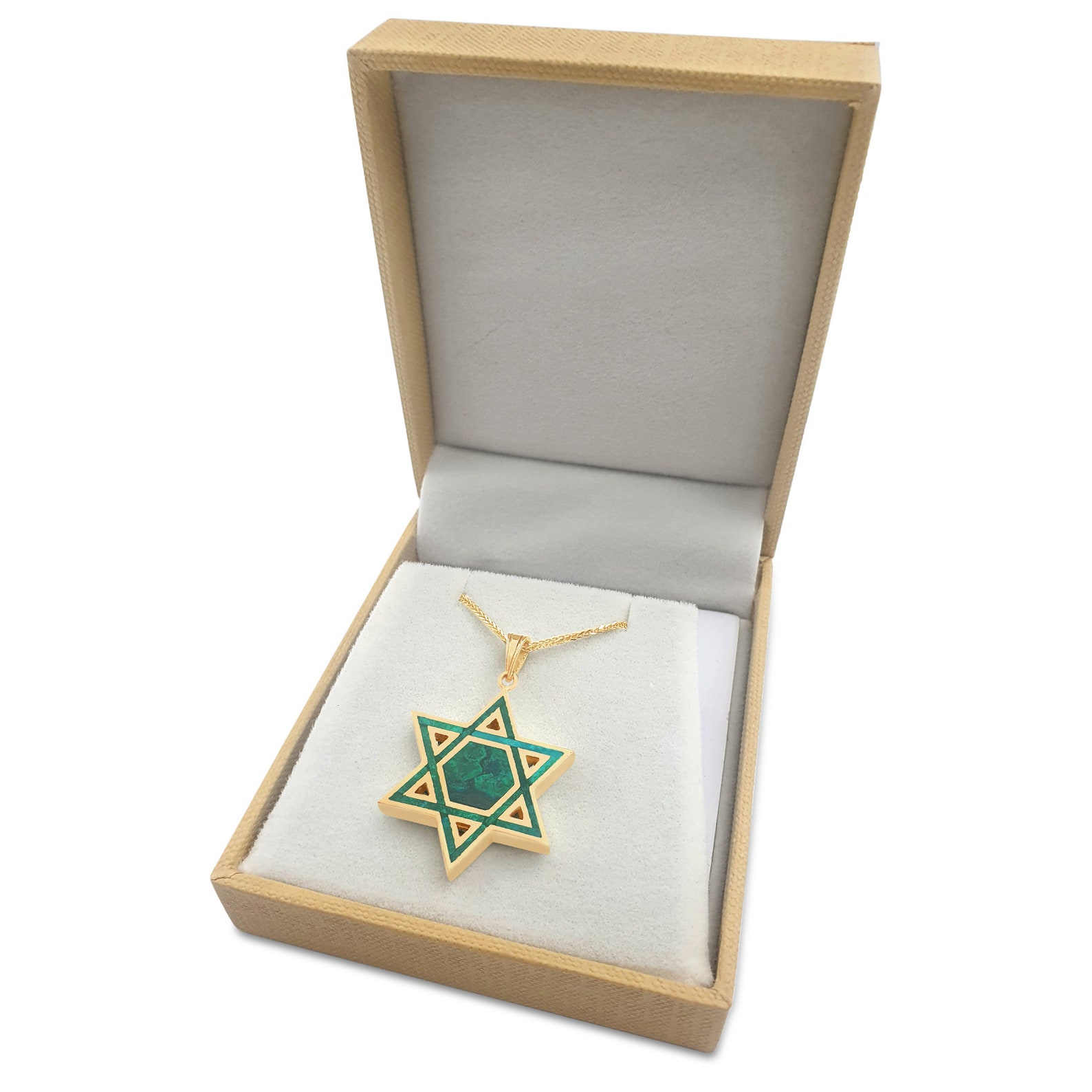 14K Gold Jewish Star of David Eilat Stone Pendant | Etsy
