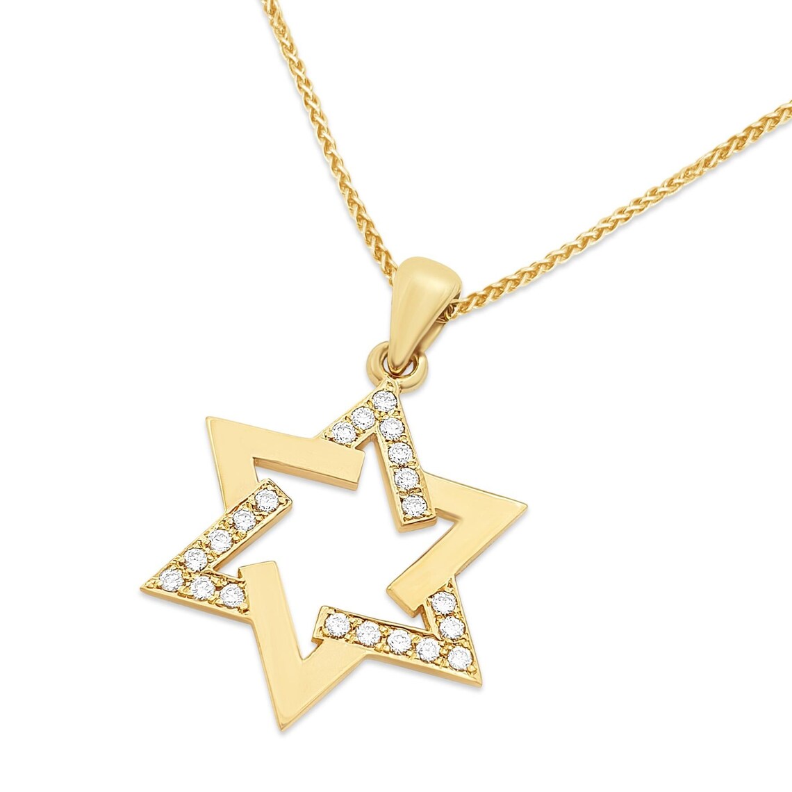 18K Solid Gold Star of David Diamond Necklaceyellow & White | Etsy