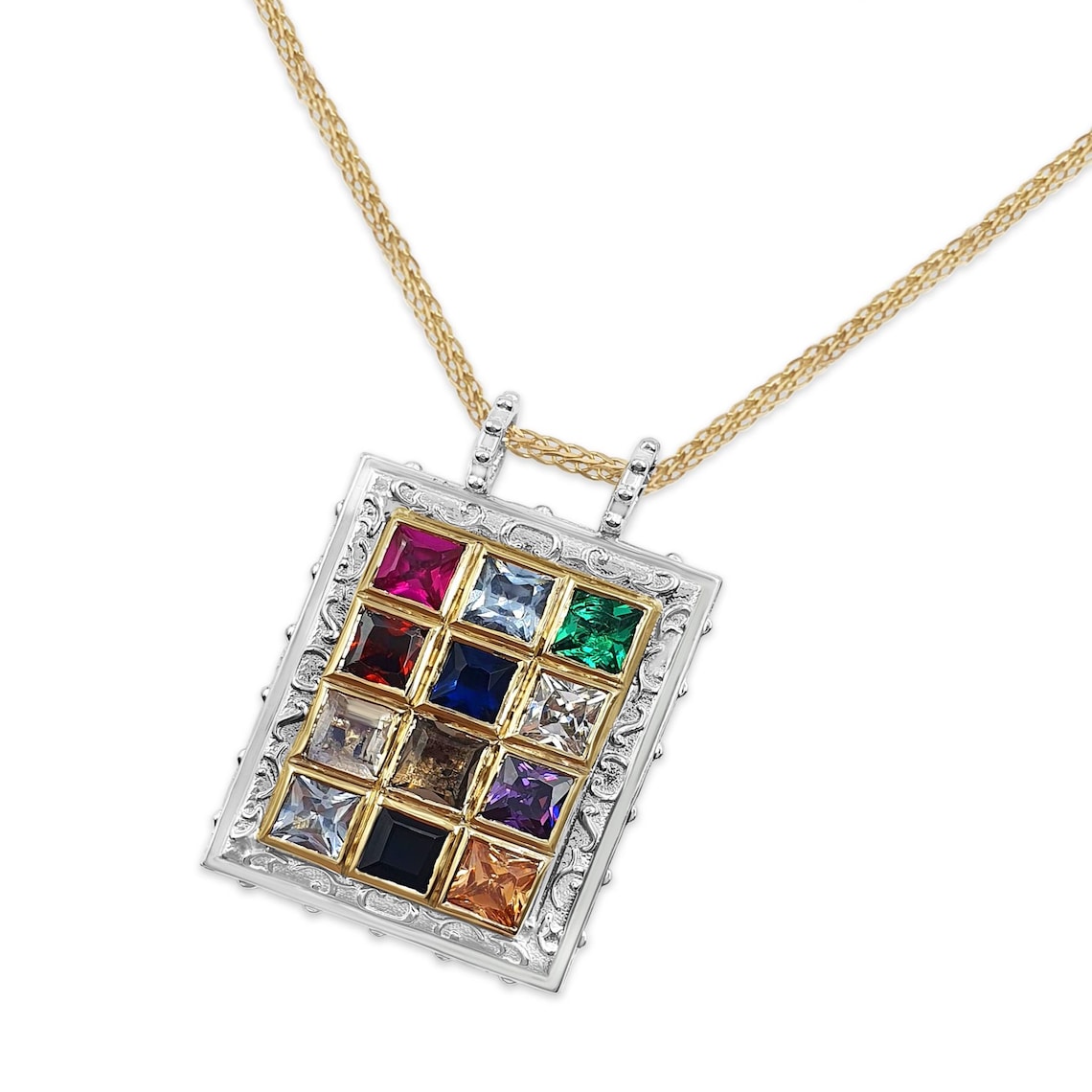 14K Solid Gold Choshen Pendant | Etsy