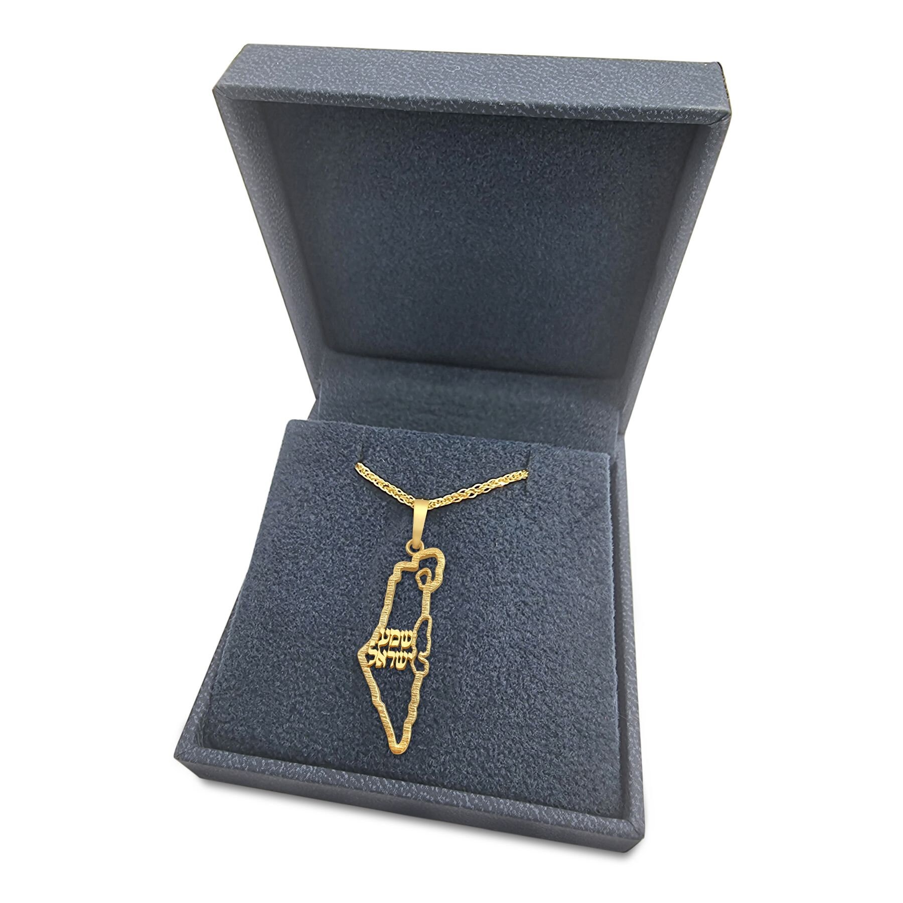 14K Gold Israel Map Pendant With Shema Israel, Jewish Jewelry, Map of ...