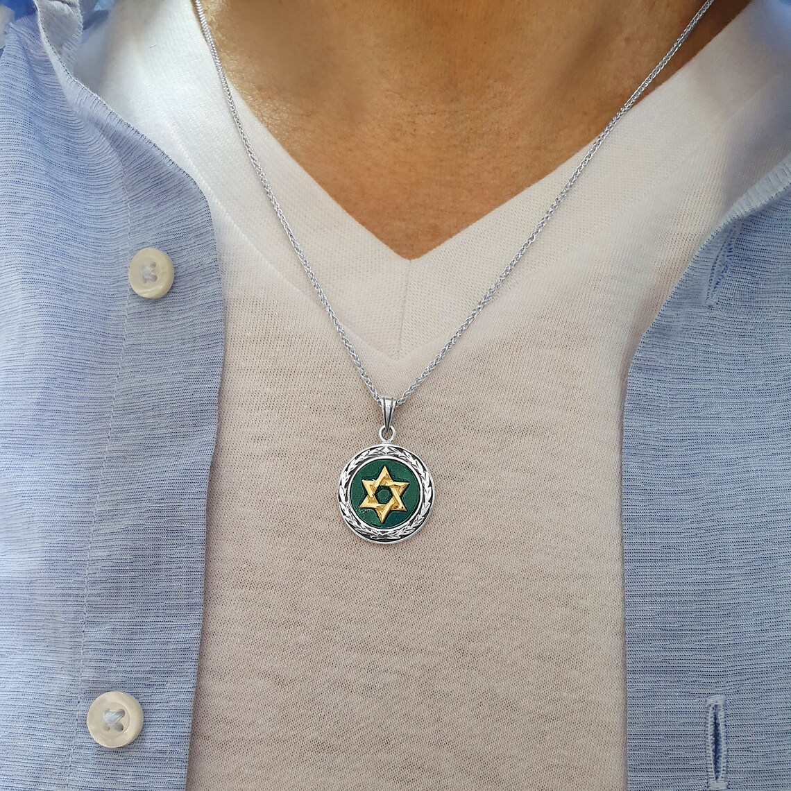 Silver and Gold Jewish Star of David Eilat Stone Necklace | Etsy
