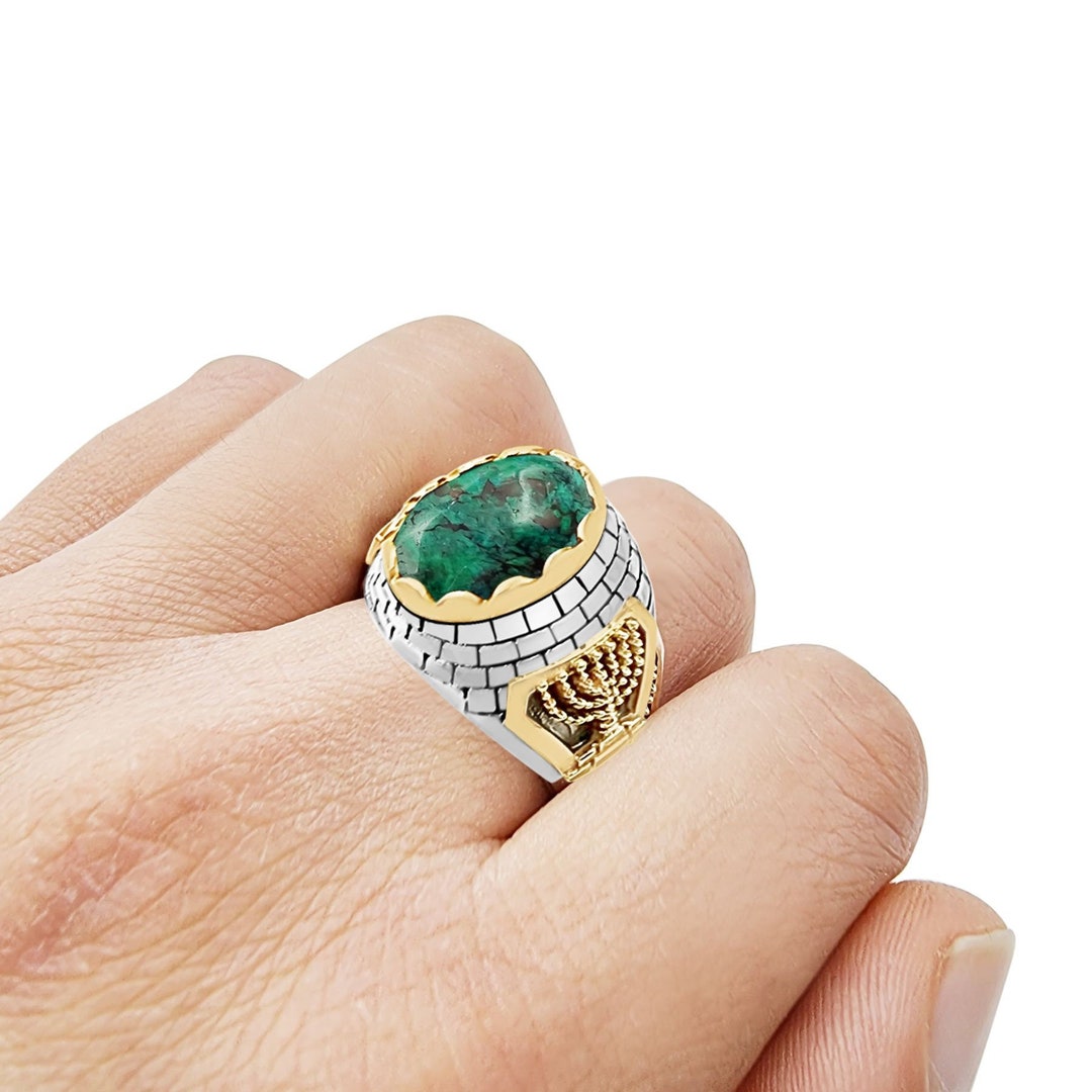 Silver and Gold Jerusalem Walls, Temple Menorah and Eilat Stone Ring ...