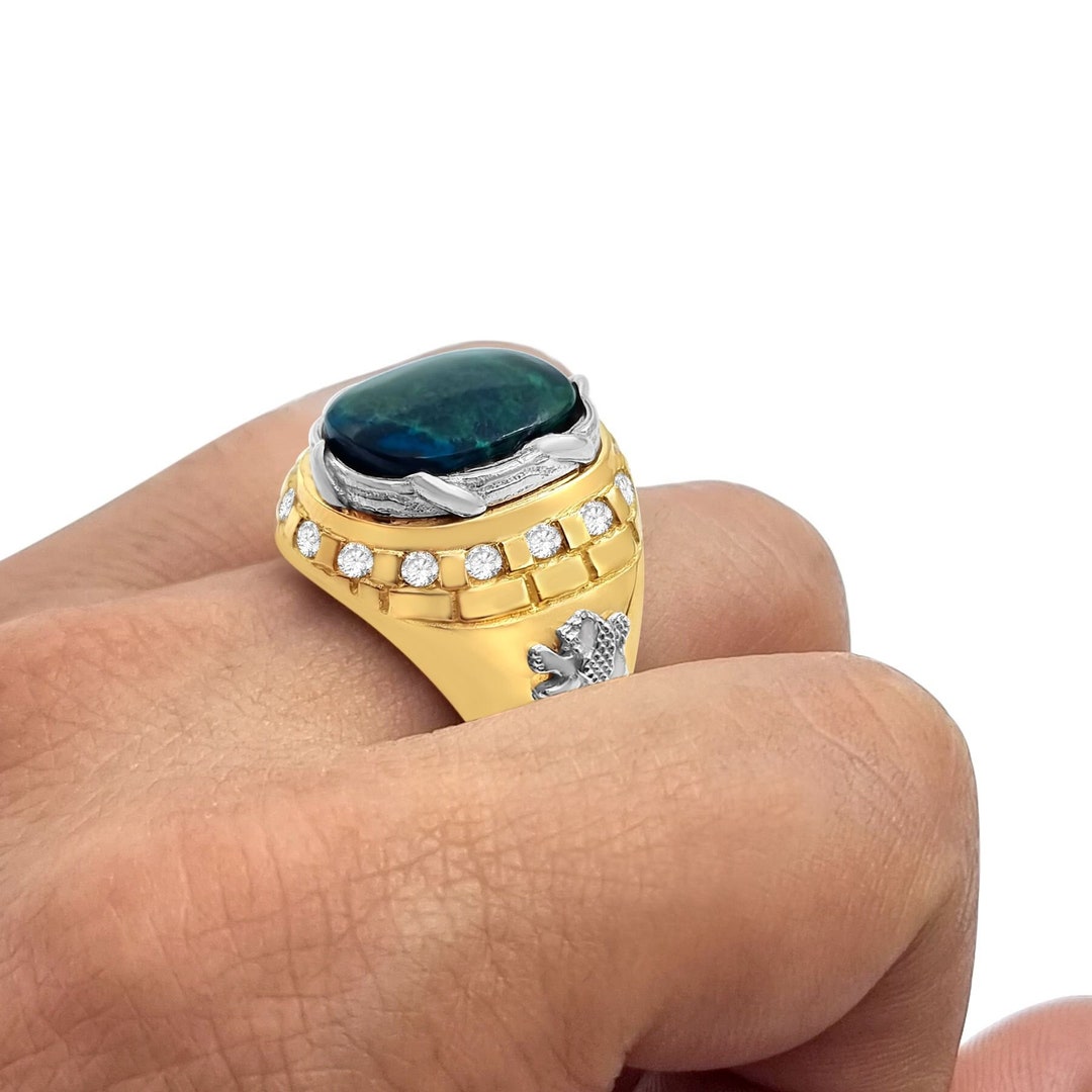 18K Two Tone Gold & Diamonds Lion of Judah Jewish Men's Ring With ...