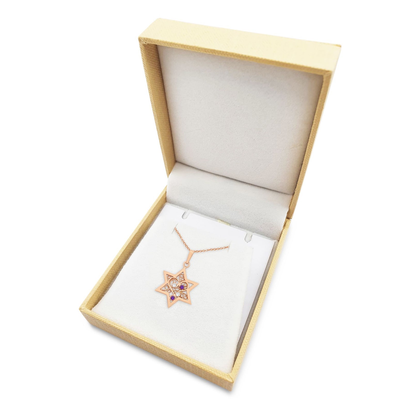 14K Rose Gold Filigree Jewish Star of David Pendantpurple - Etsy