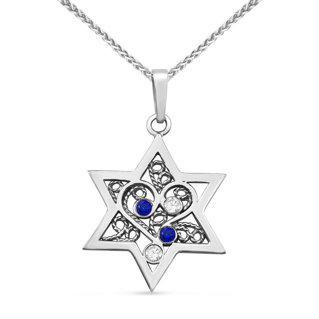 14K White Gold Star of David Yemenite Filigree Pendant, Jewish Magen ...