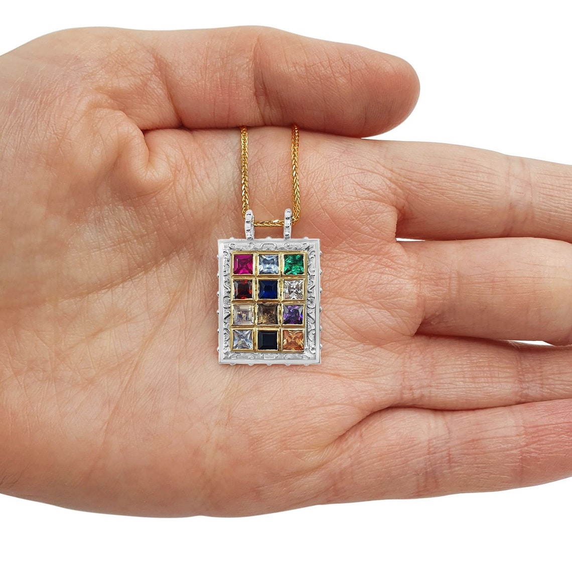 14K Solid Gold Choshen Pendant | Etsy