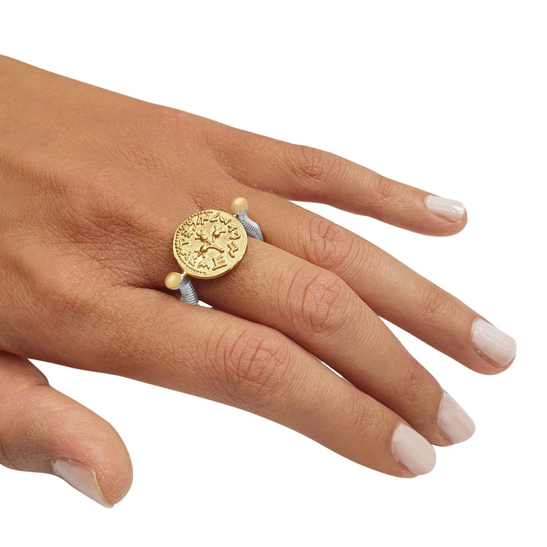 Silver and Gold Half Shekel Coin Spinning Ring - Etsy