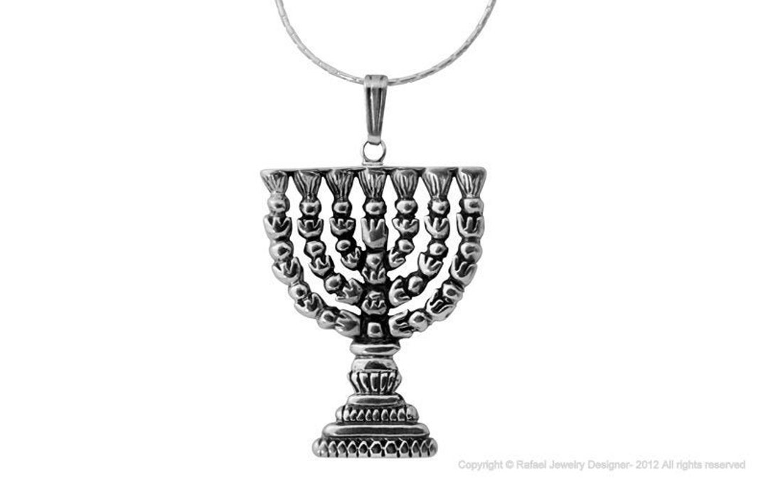 Sterling Silver Menorah Necklace,silver Menorah Charm,jerusalem Holy ...