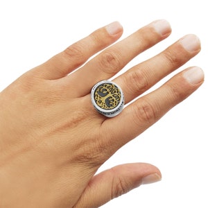 Silver and 14K Gold Tree of Life Ring,psalms Hebrew Biblical Verse ...