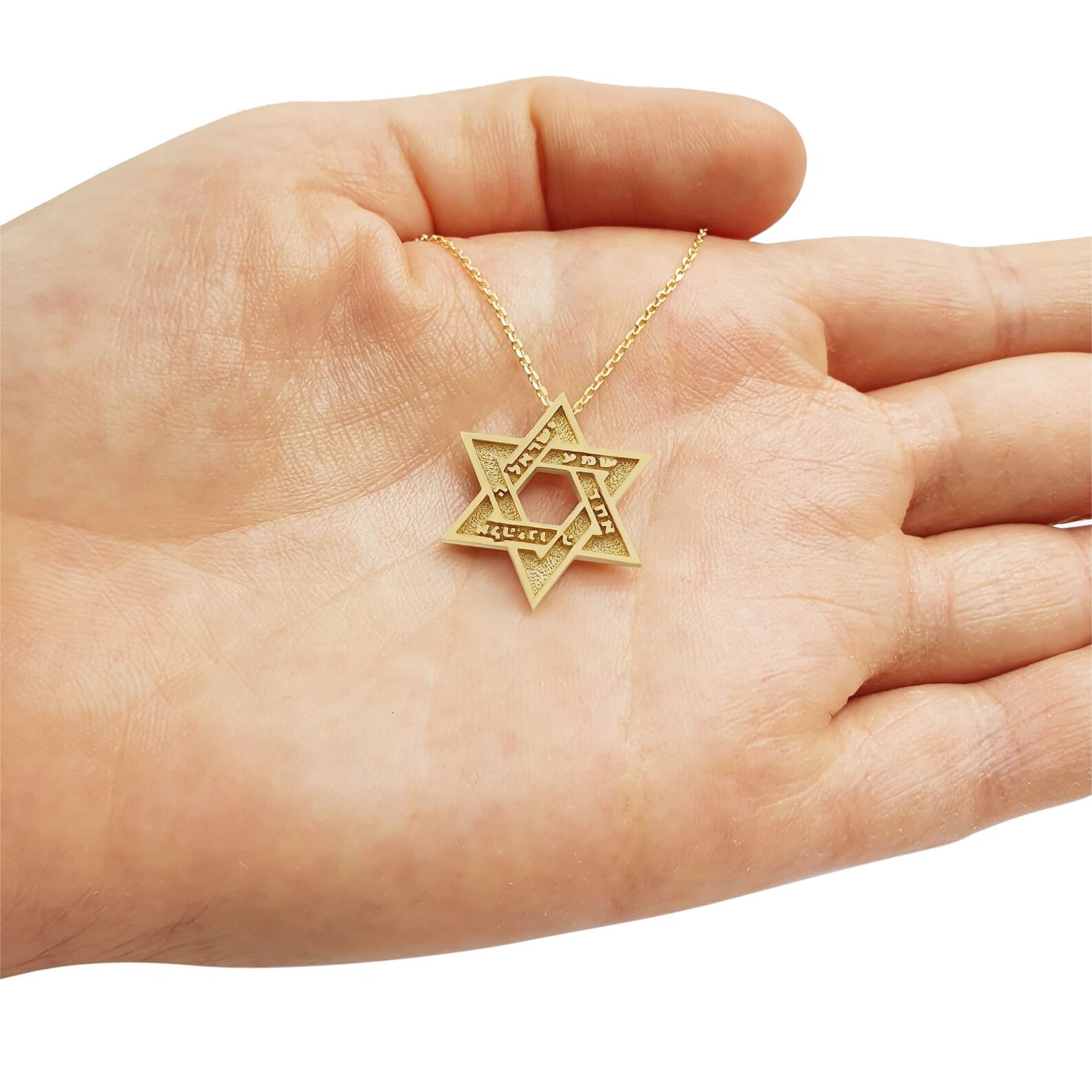14K Gold Jewish Star of David Pendantshema Yisrael Hebrew - Etsy