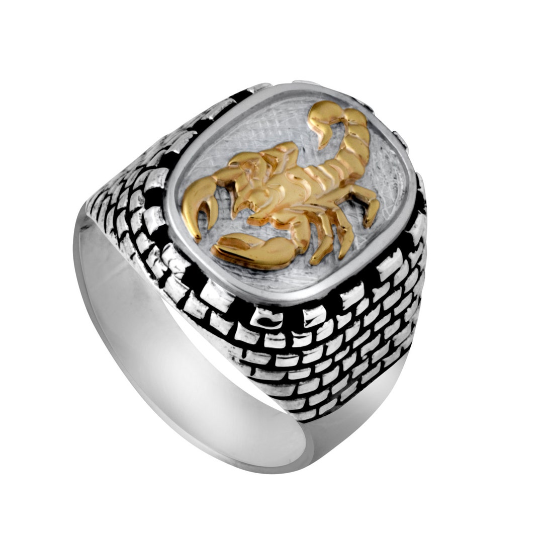 Scorpion Ring, Sterling Silver and 14k Gold Signet Ring, Ring for Men ...