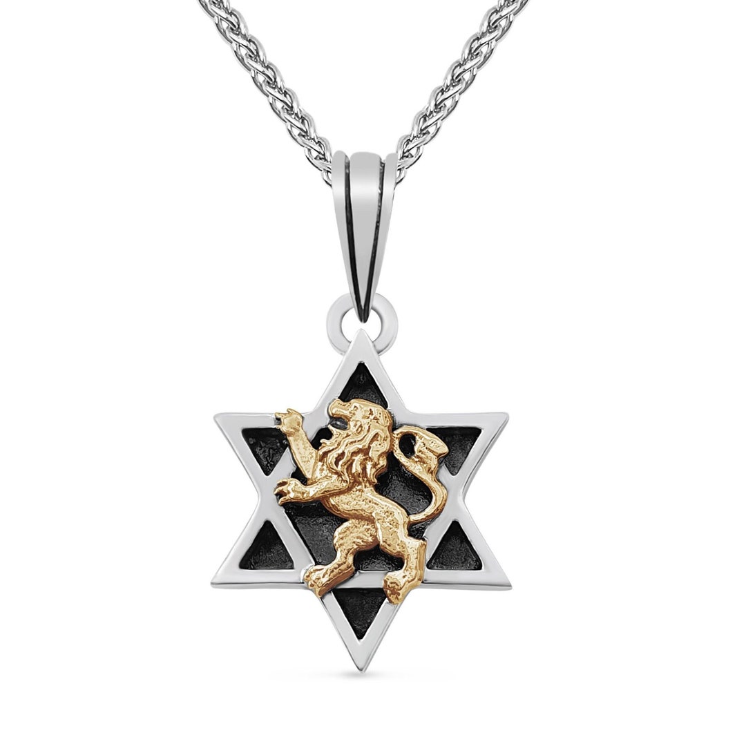 Small Two Tone Jewish Star,silver and Gold Star of David Lion of Judah ...