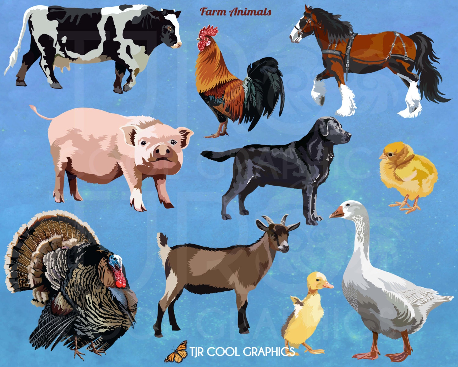 Farm Animals Clip Art Animals Clipart PNG Printable - Etsy