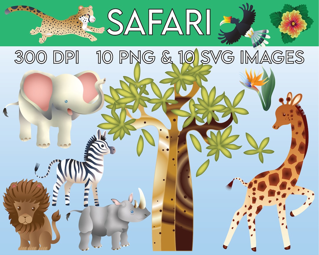Cute Safari African Animals Clip Art SVG Clipart Educational - Etsy