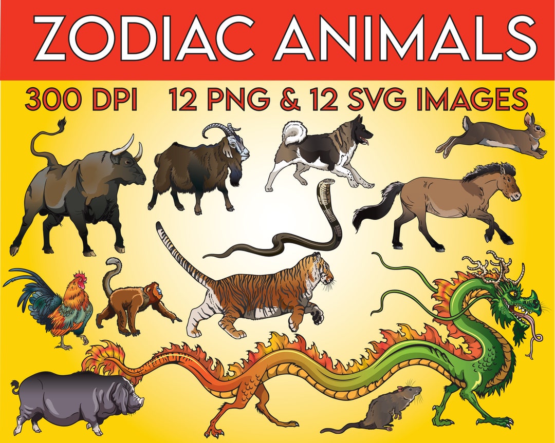 Zodiac Animals Clipart, Chinese Zodiac Clipart, Yin Yang - Etsy